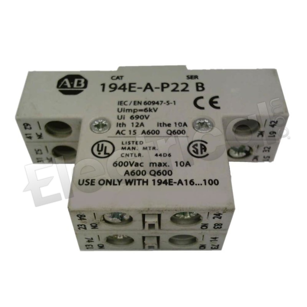 Allen-Bradley 194E-A-P22 Contactor And Motor Starter Auxiliary Motor ...