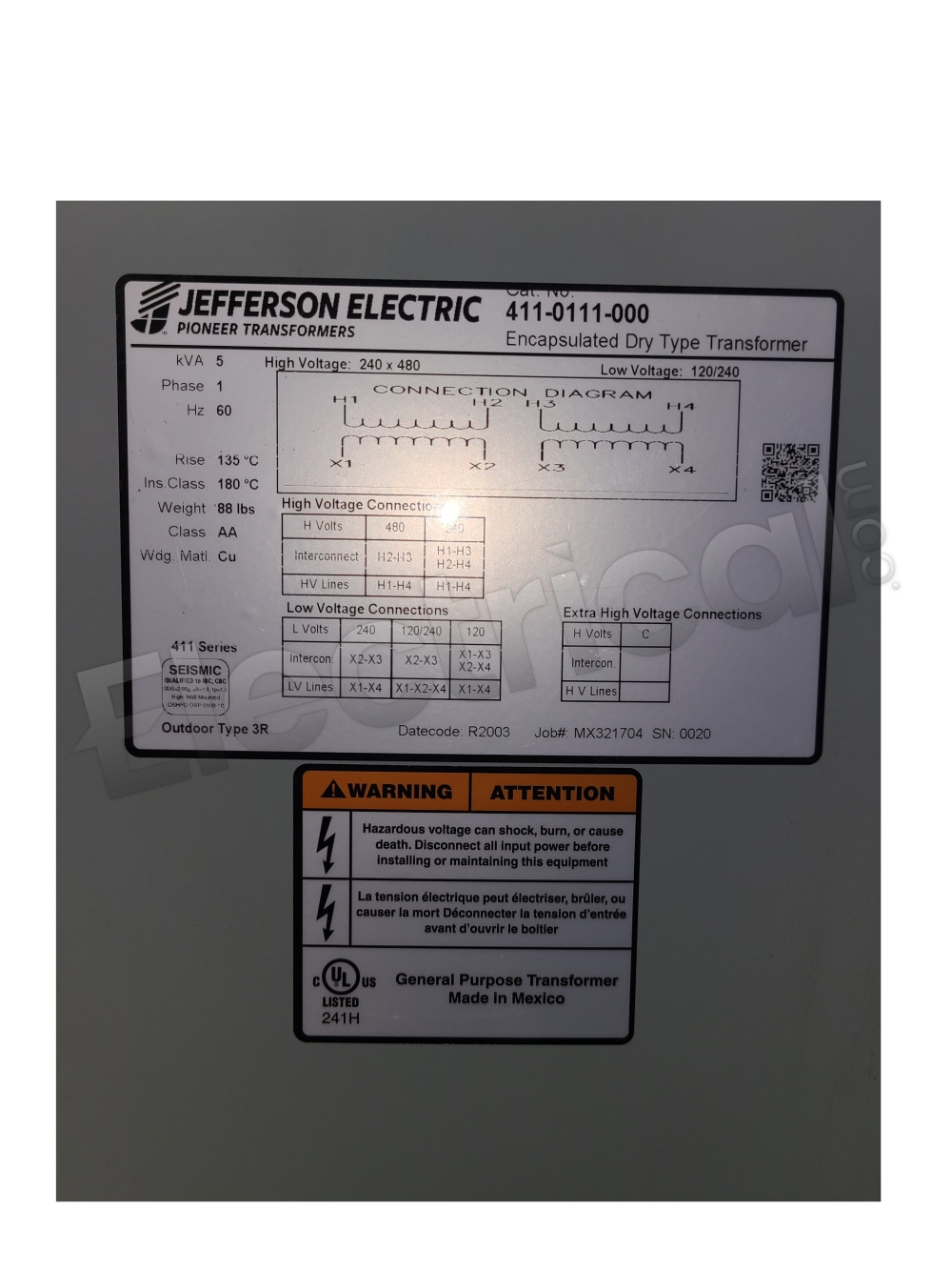 Pioneer Power Solutions 411-0111-000 Dry Type Transformer