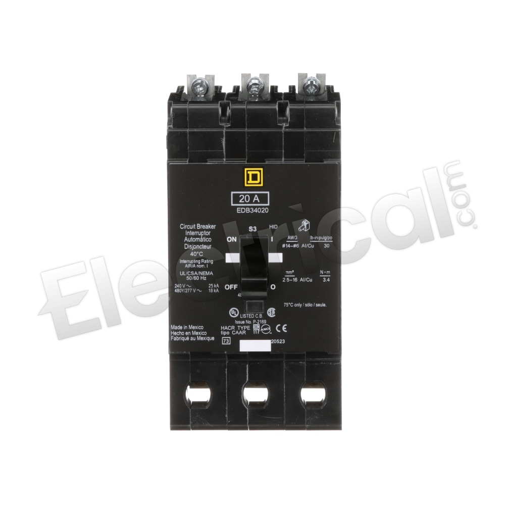 EDB34020 Square D 20A 3P Molded Case Circuit Breaker