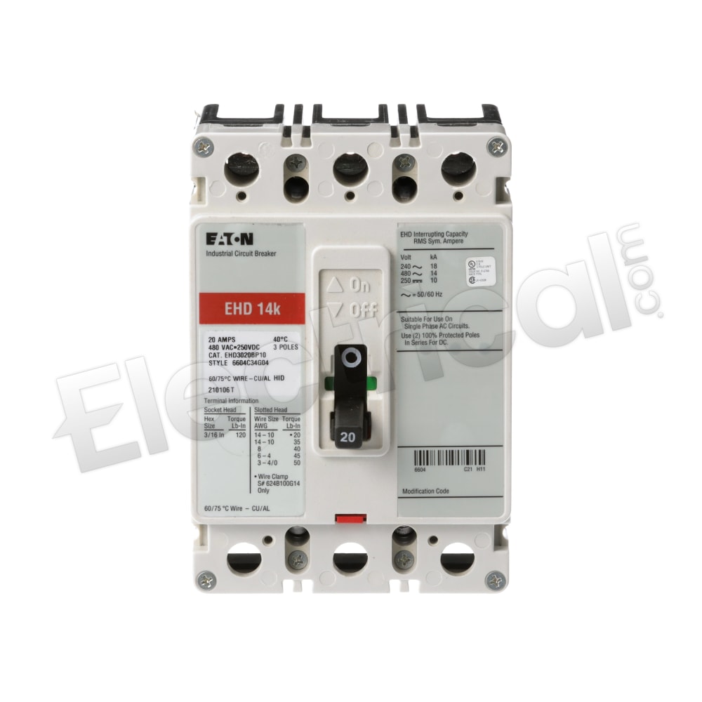 EHD3020 Eaton 20A 3P Series C Molded Case Circuit Breaker