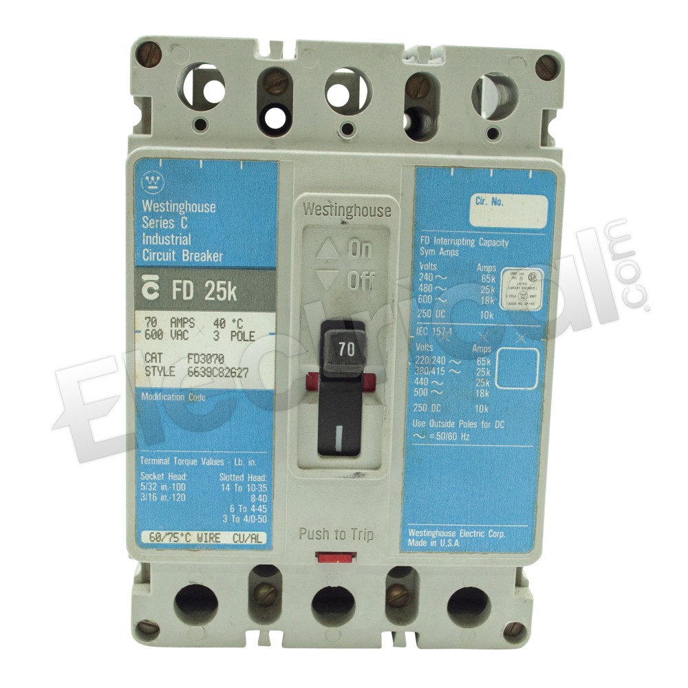 Eaton Westinghouse FD3070 Molded Case Circuit Breaker
