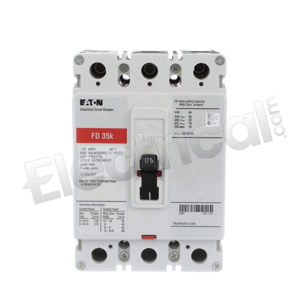 FD3175 Eaton 175A 3P Series C Molded Case Circuit Breaker
