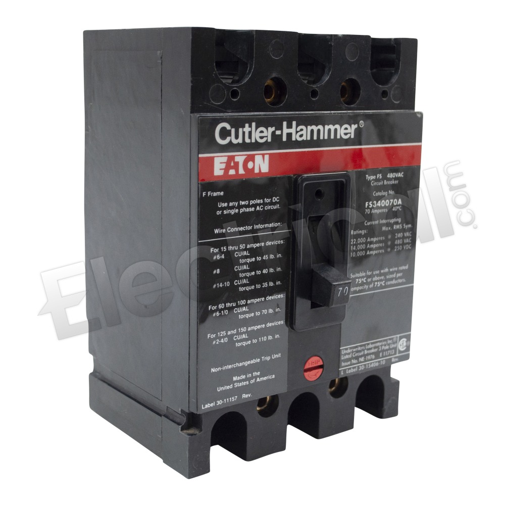 FS340070A Cutler Hammer 70A 3P FS Series Molded Case Circuit Breaker