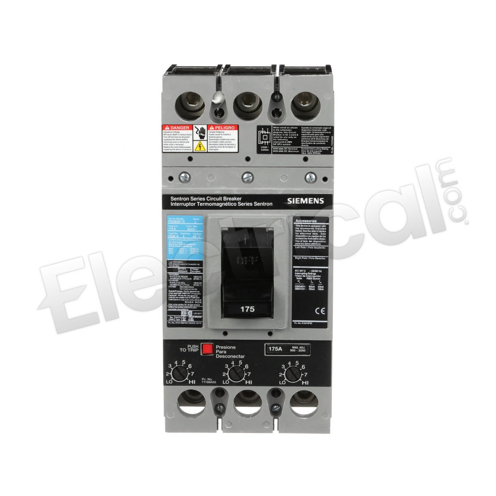 FXD63B175 Siemens 175A 3P Sentron Series Molded Case Circuit Breaker