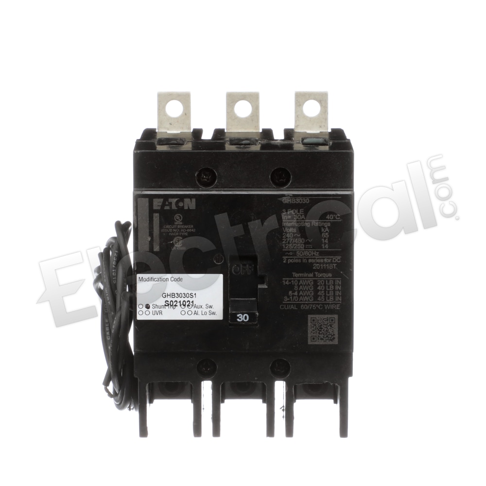 GHB3030S1 Eaton 30A 3P Series C Molded Case Circuit Breaker