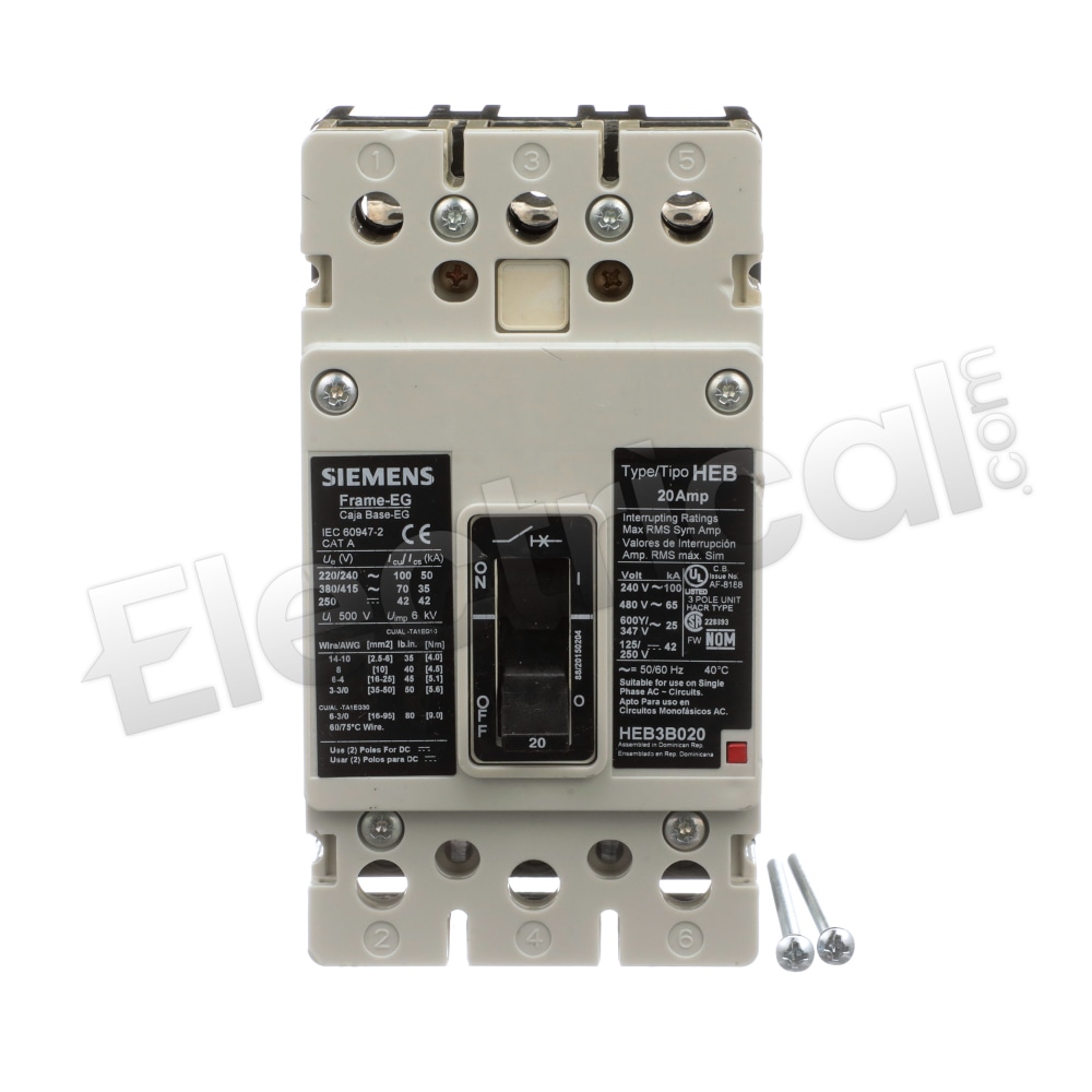 HEB3B020 Siemens 20A 3P HEB Series Molded Case Circuit Breaker