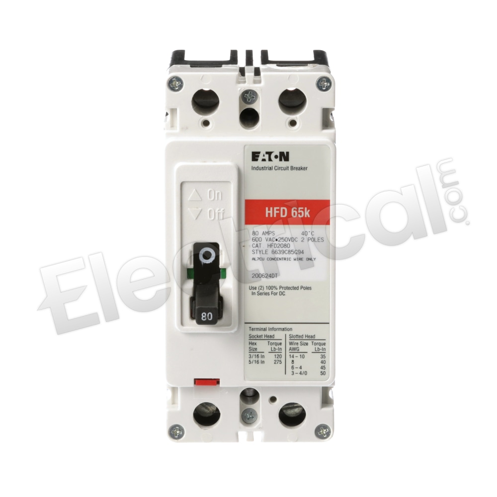 HFD2080L Eaton 80A 2P Series C Molded Case Circuit Breaker