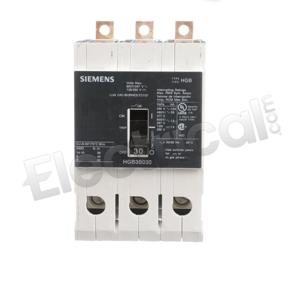 HGB3B030B Siemens 30A 3P VL Series Molded Case Circuit Breaker
