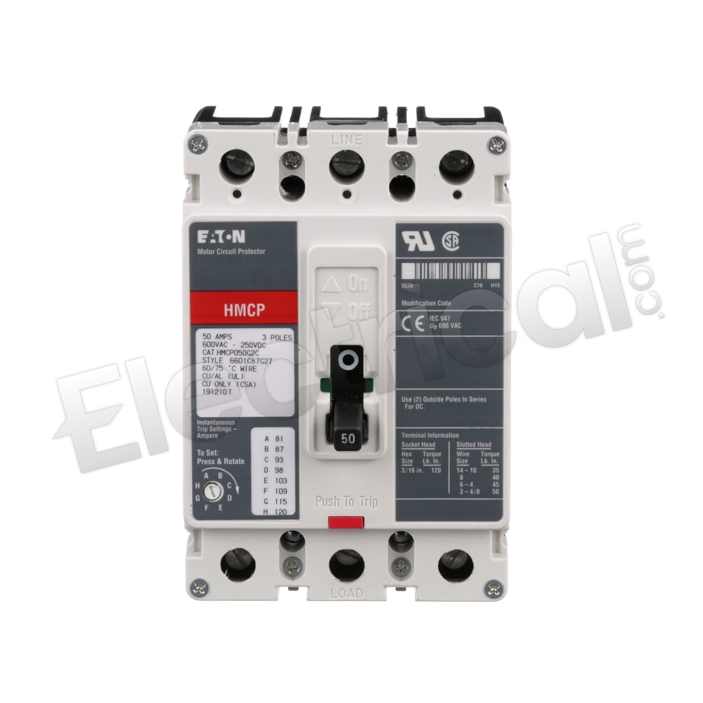 HMCP050G2C Eaton 50A 3P Series C Molded Case Circuit Breaker