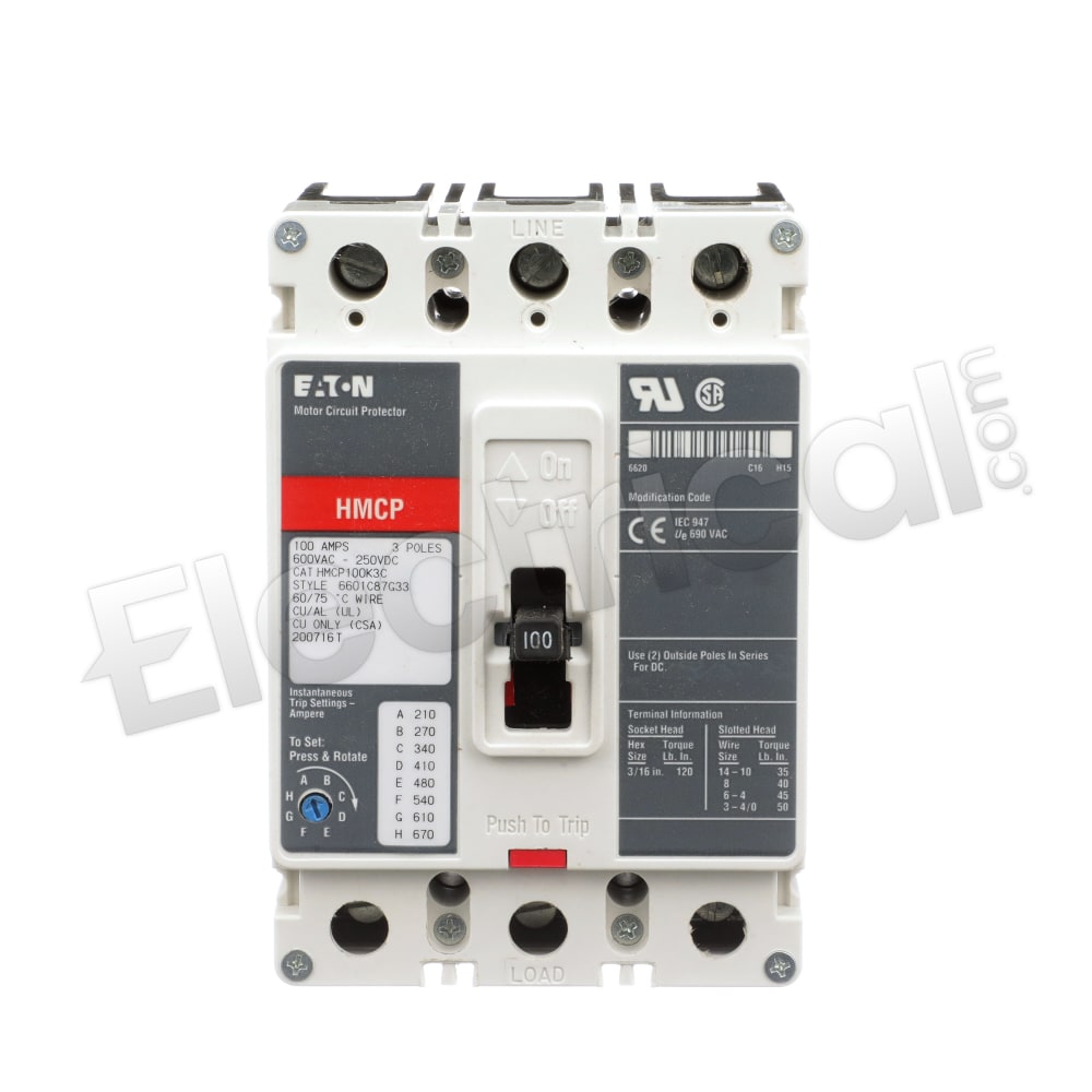 Eaton Cutler Hammer HMCP100K3C Molded Case Circuit Breaker
